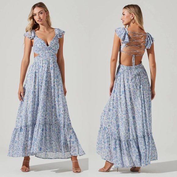 Astr | Dresses | New Astr Primrose Strappy Back Maxi Dress Blue Purple ...